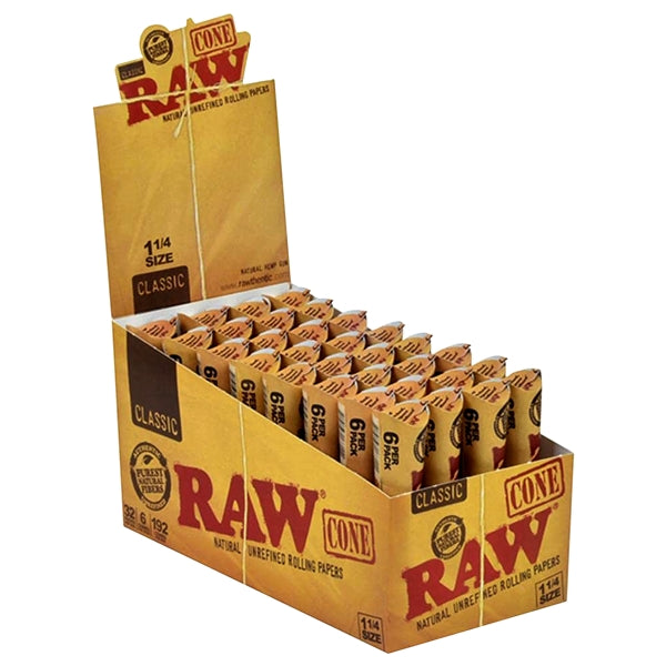 RAW Classic Cone 1 1/4" | 32 Packs Per Box | 6 Cones Per Pack | 192 Co ...