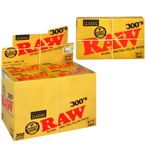 RAW Classic 1 1/4 Size 300's Papers | 40 Per Box | 300 Leaves Each ...
